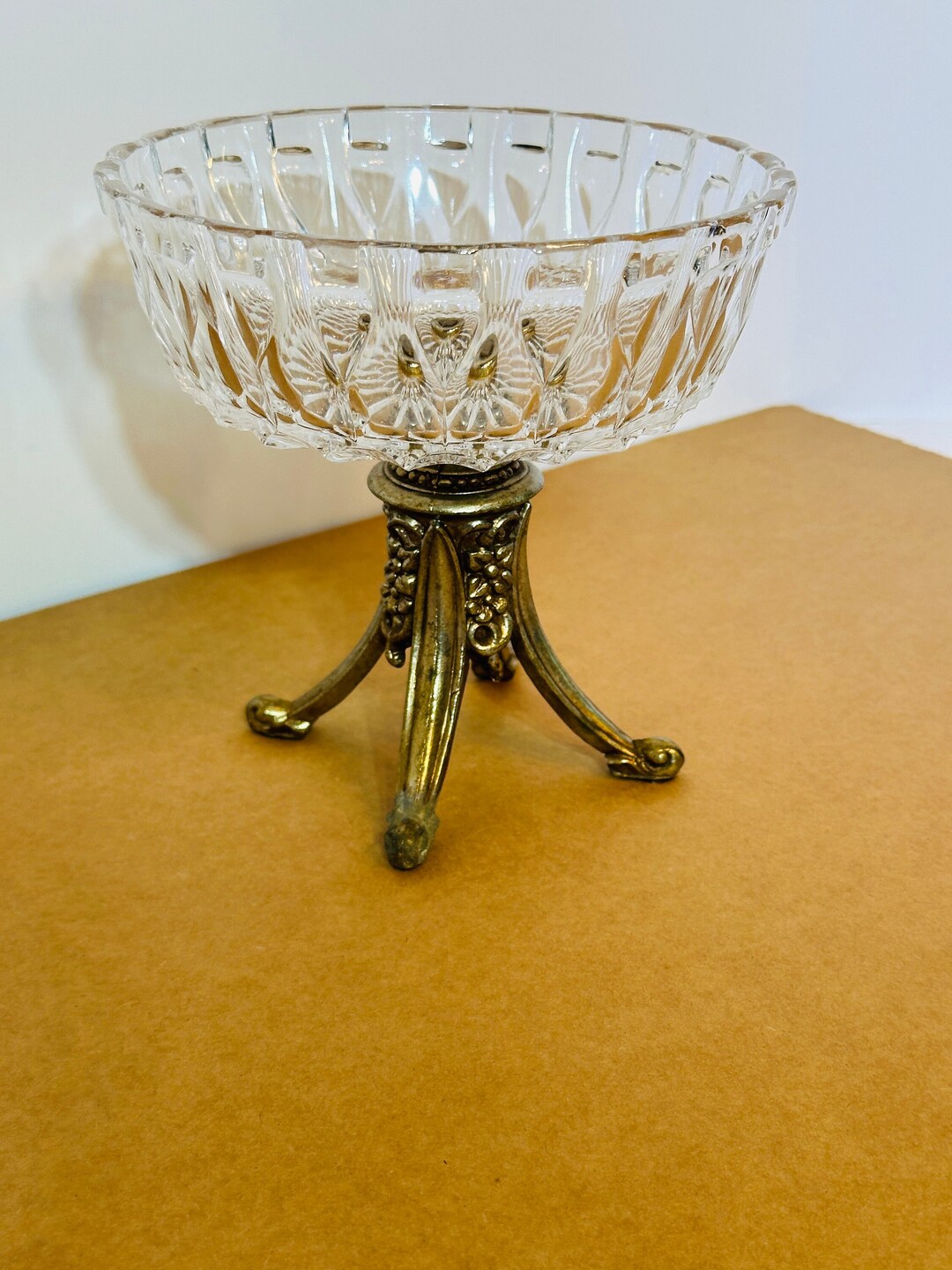 Vintage Crystal Compote Dish With Four Footed Silver Plated Base Very ...