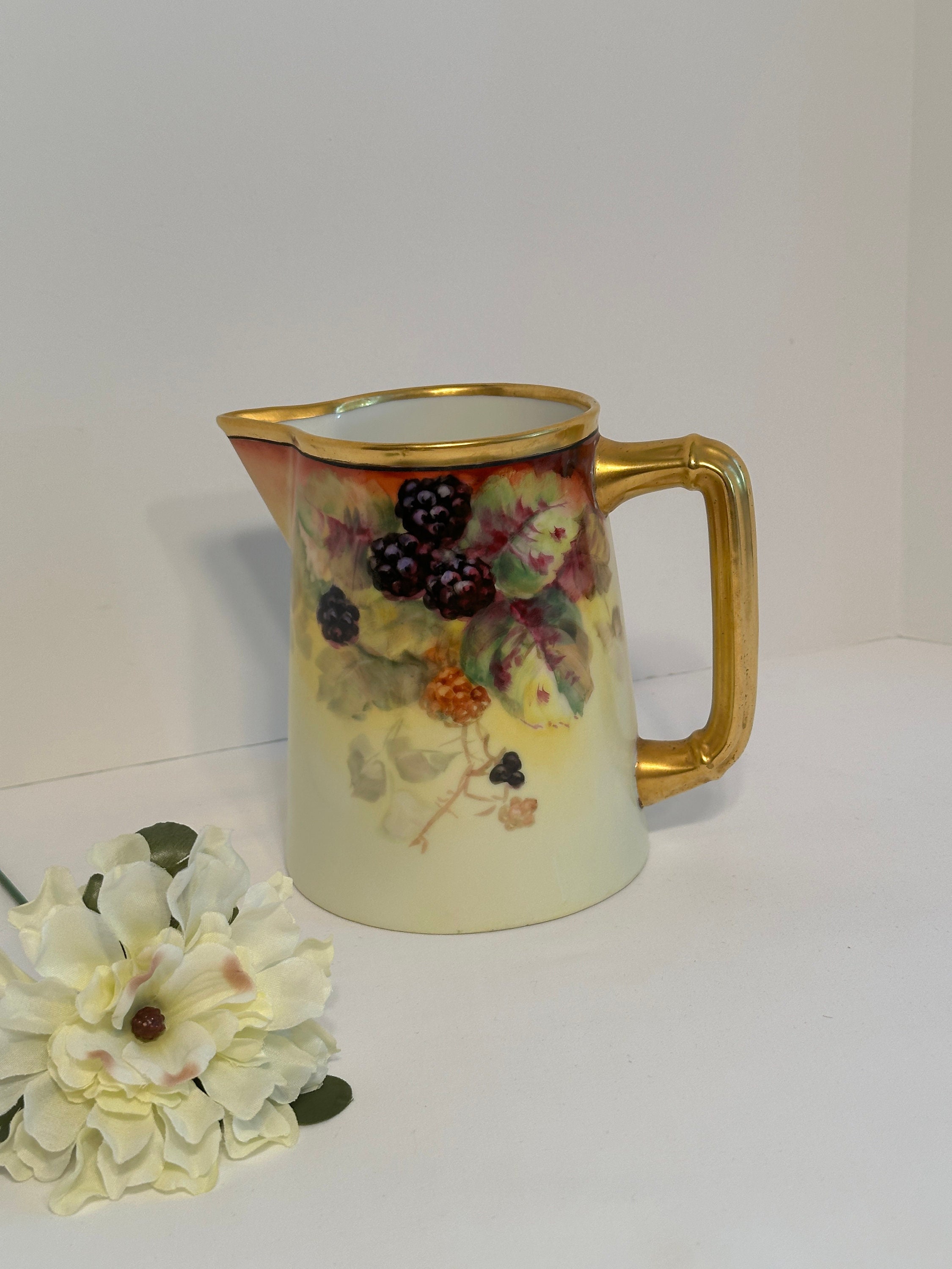 Vintage French Limoges Porcelain Farmhouse Pitcher Blackberries Jug ...