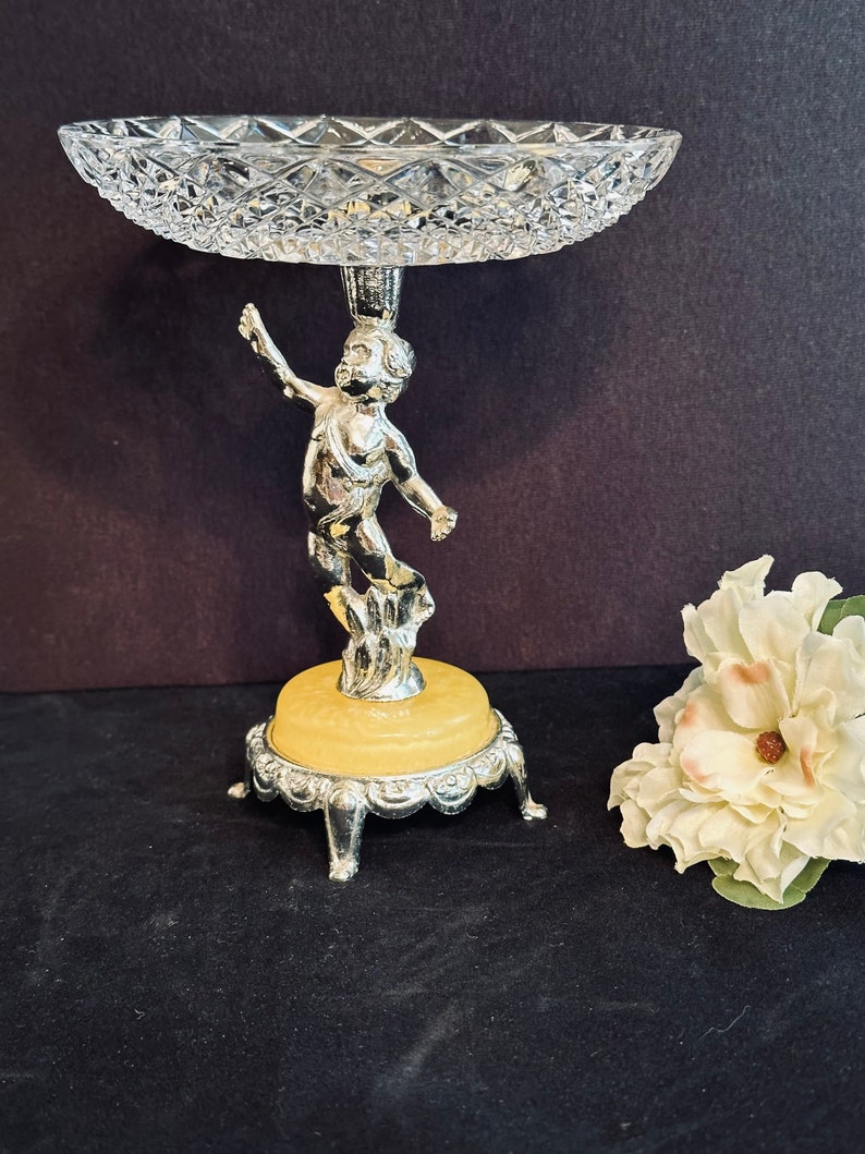 Cherub With Cut Glass Compote, Crystal Compote With Yellow Quartz Like ...