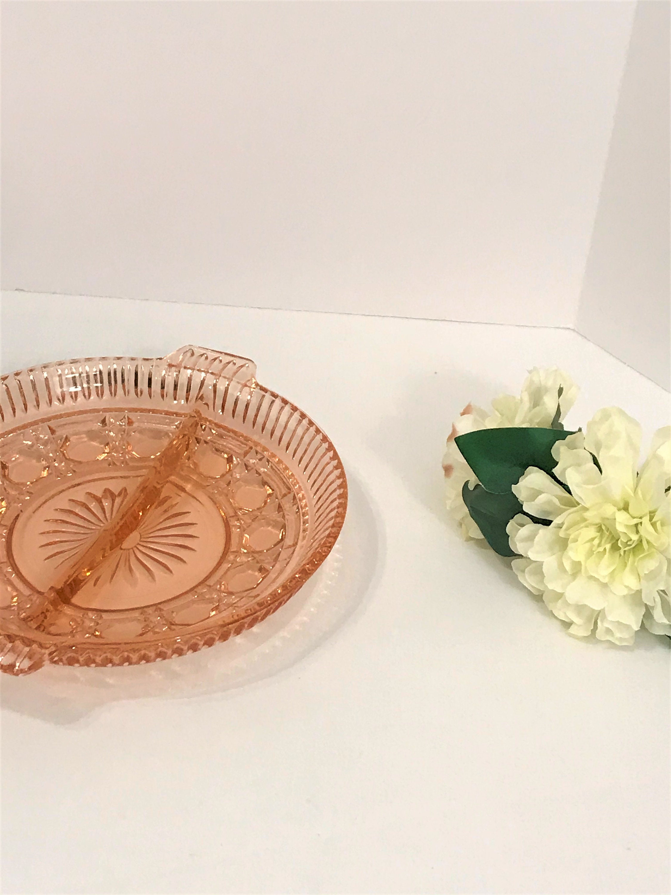 Indiana Pink Glass Dish, Two Sided Depression Glass Platter, Divided ...