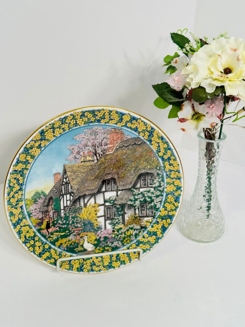 Royal Worcester April Cottage Gardens Plate, Thatched Roof Cottage With ...