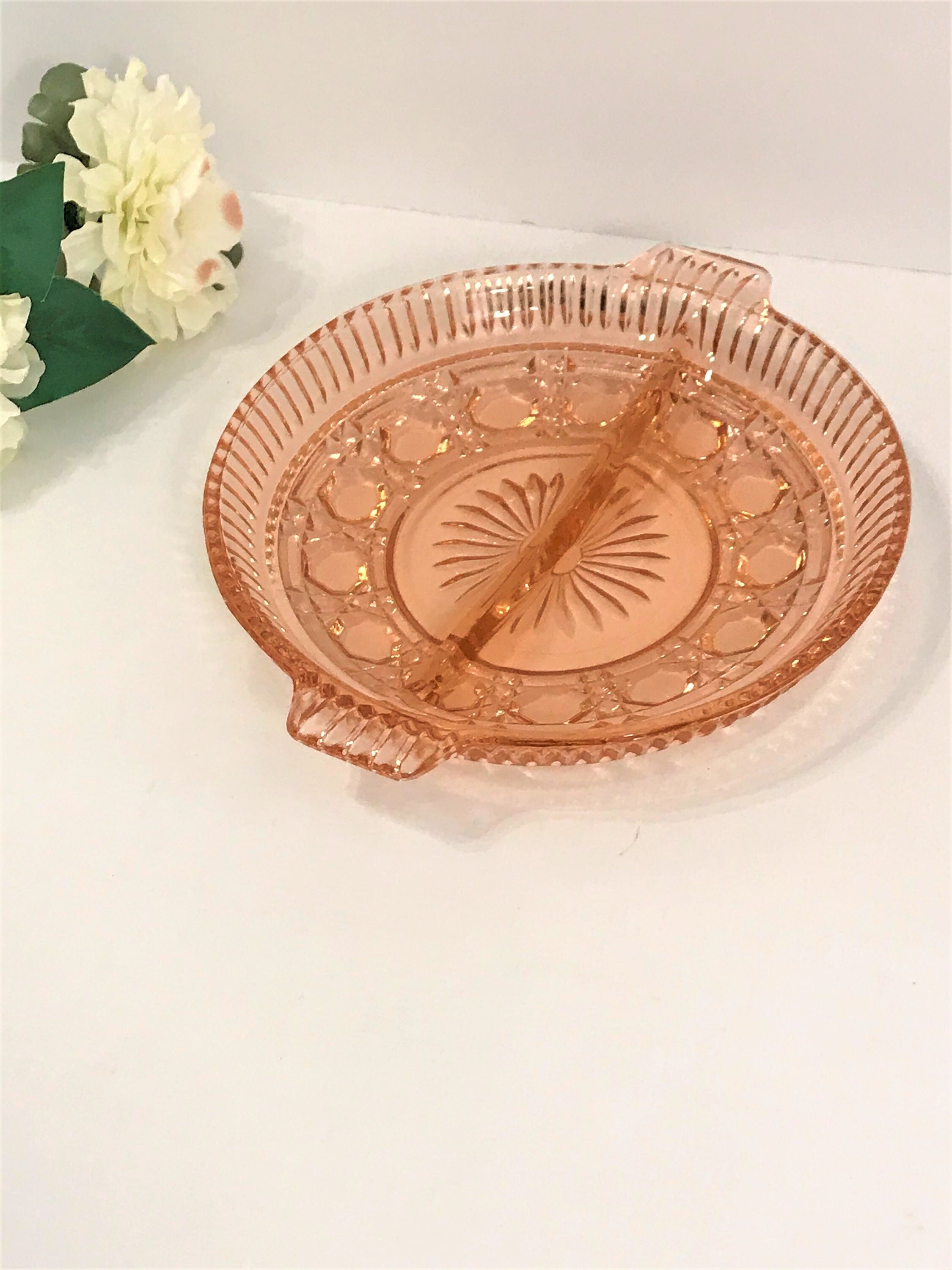 Indiana Pink Glass Dish, Two Sided Depression Glass Platter, Divided ...