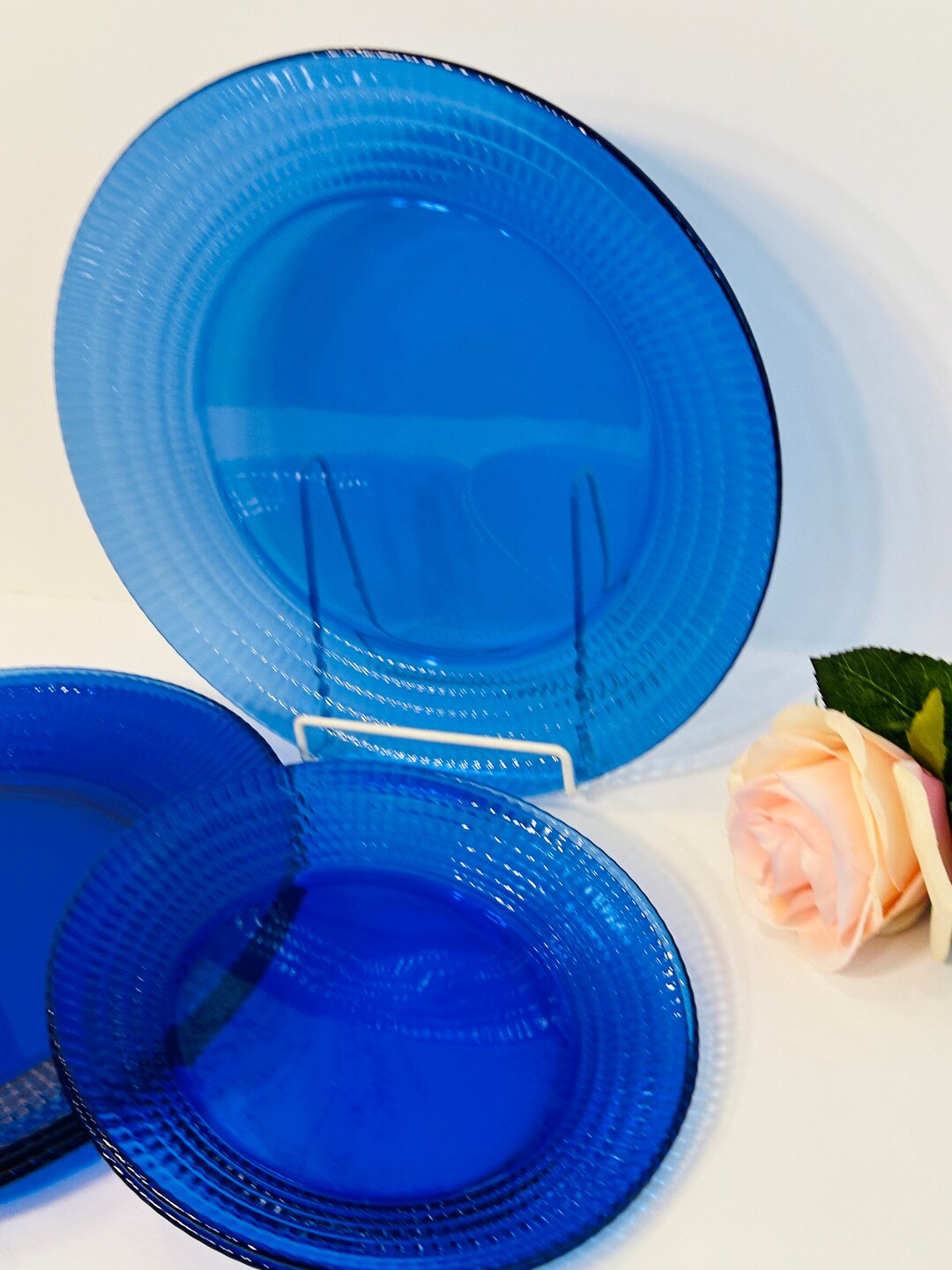 Vintage Cobalt Blue Glass Fortecrisa Plates Four Dinner Plates Two ...
