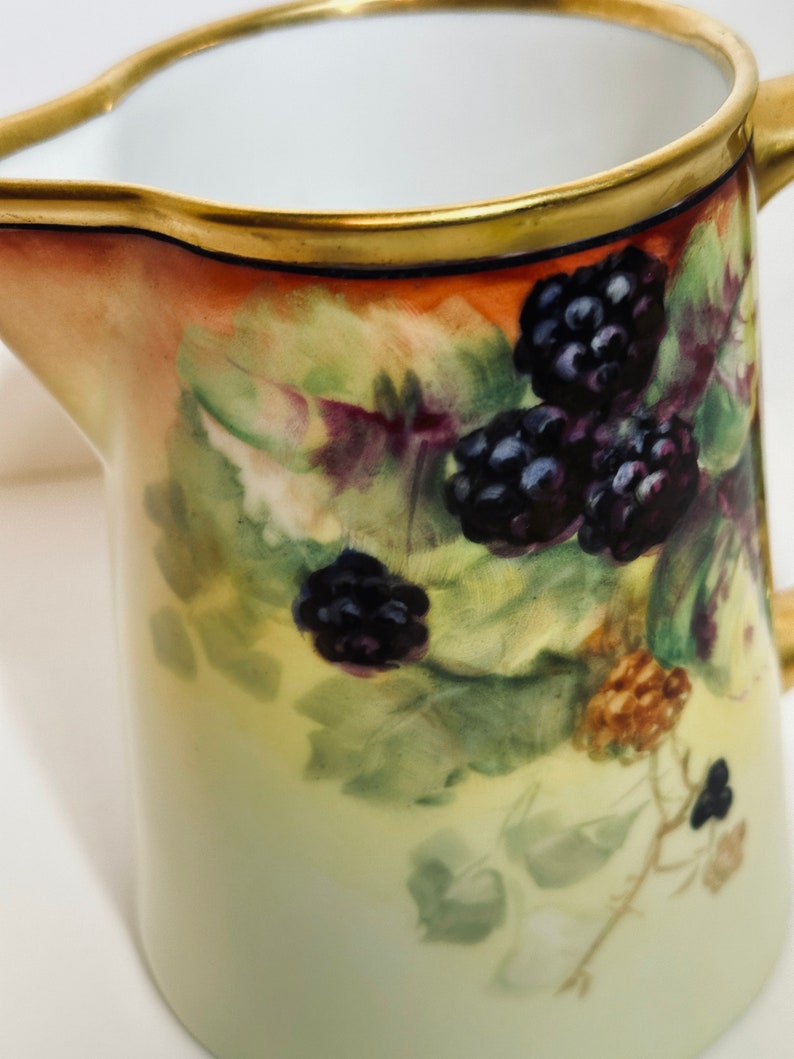 Vintage French Limoges Porcelain Farmhouse Pitcher Blackberries Jug ...
