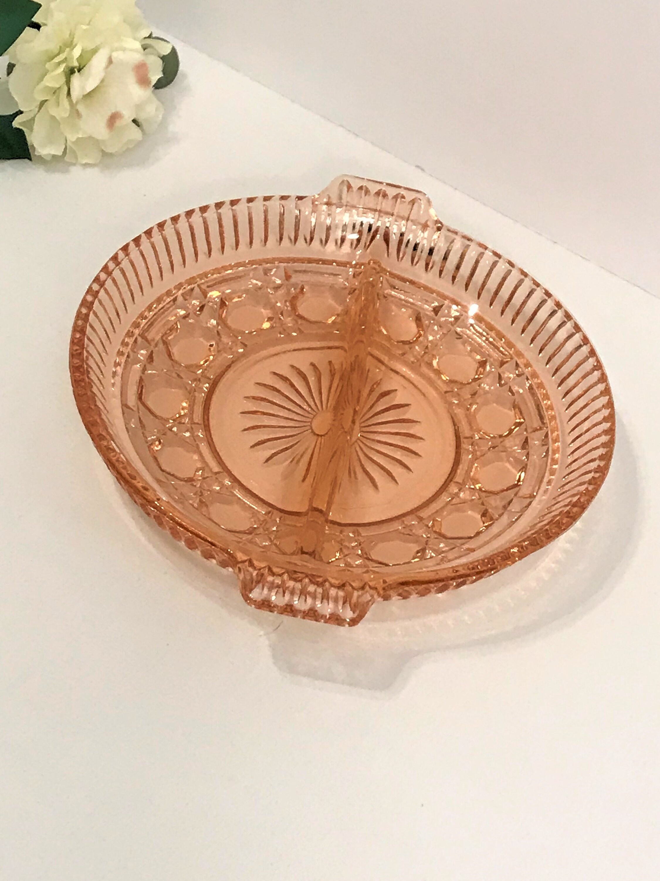 Indiana Pink Glass Dish, Two Sided Depression Glass Platter, Divided ...