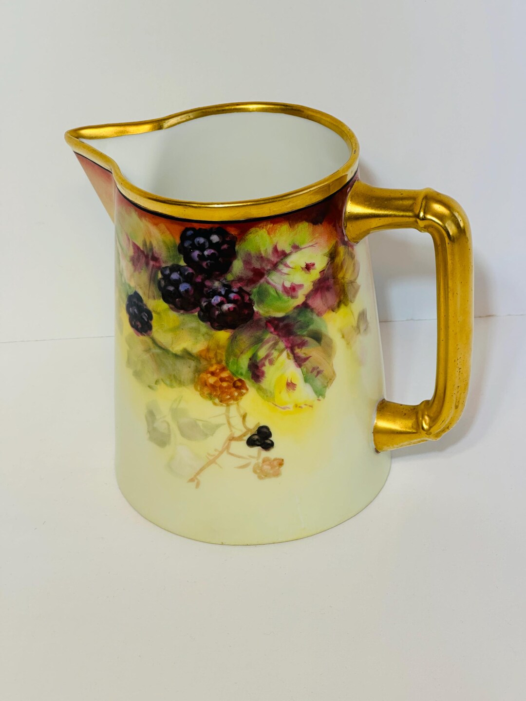 Vintage French Limoges Porcelain Farmhouse Pitcher Blackberries Jug ...