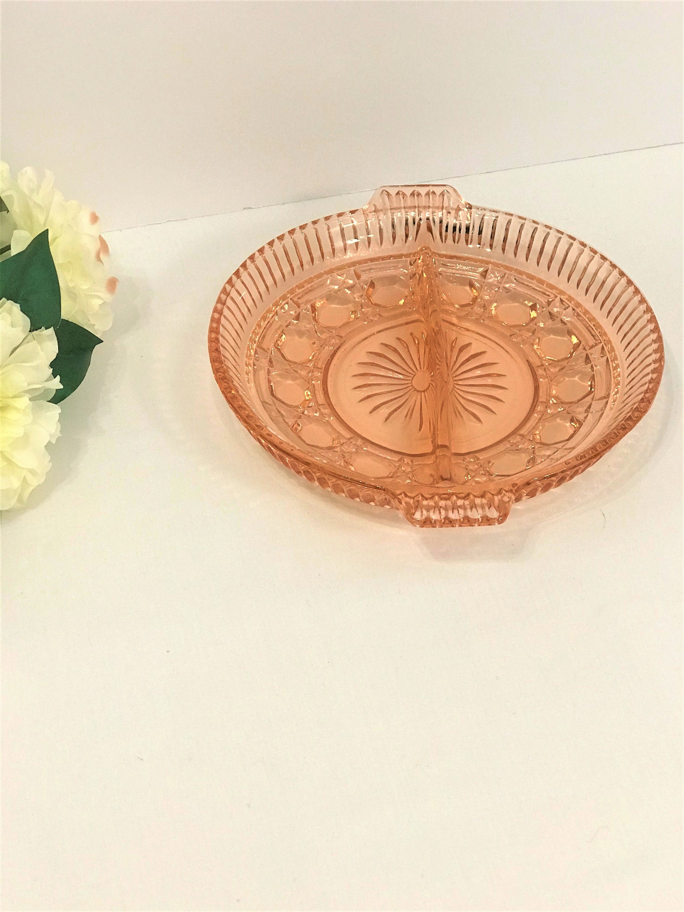 Indiana Pink Glass Dish, Two Sided Depression Glass Platter, Divided ...