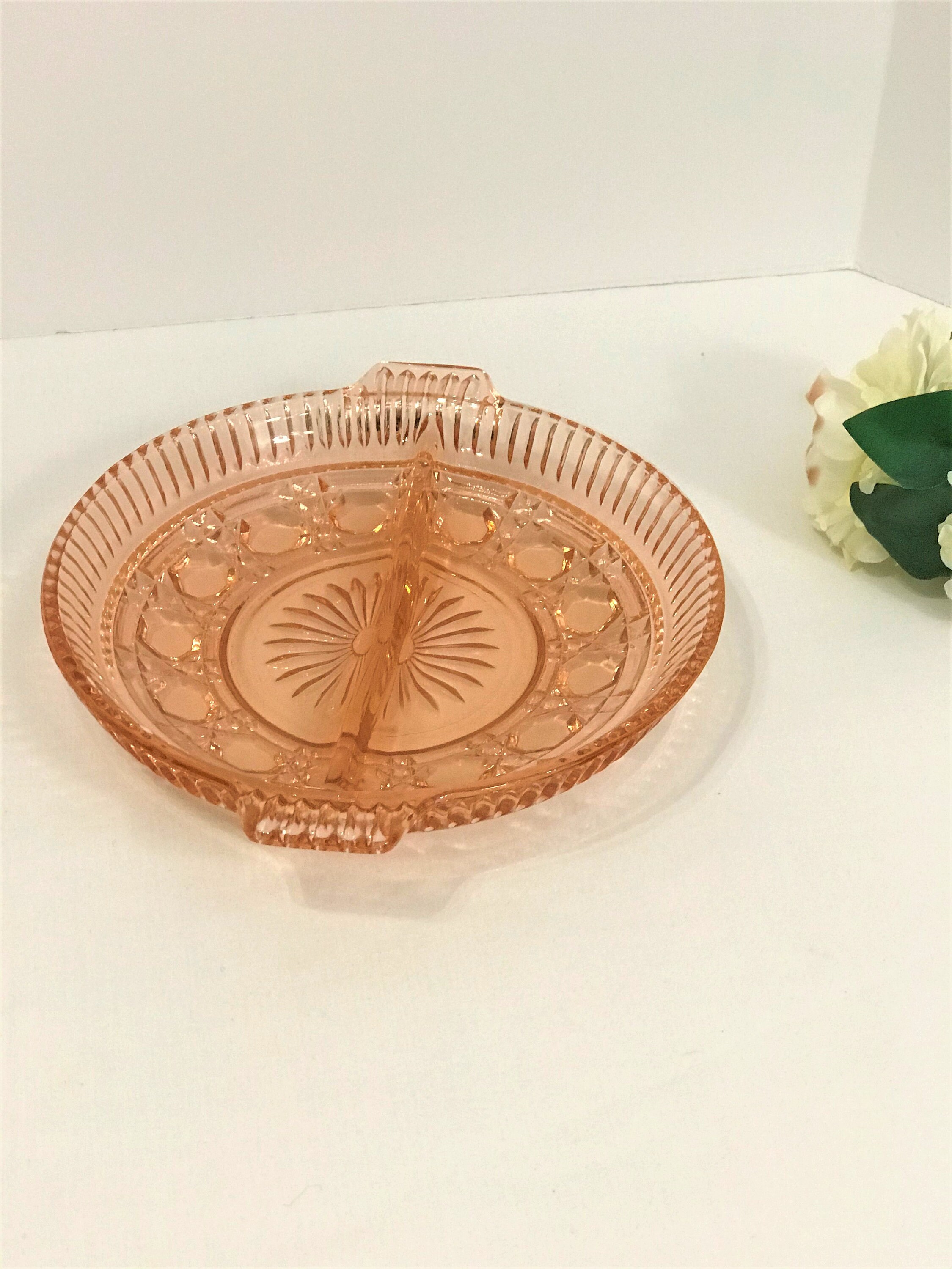 Indiana Pink Glass Dish, Two Sided Depression Glass Platter, Divided ...