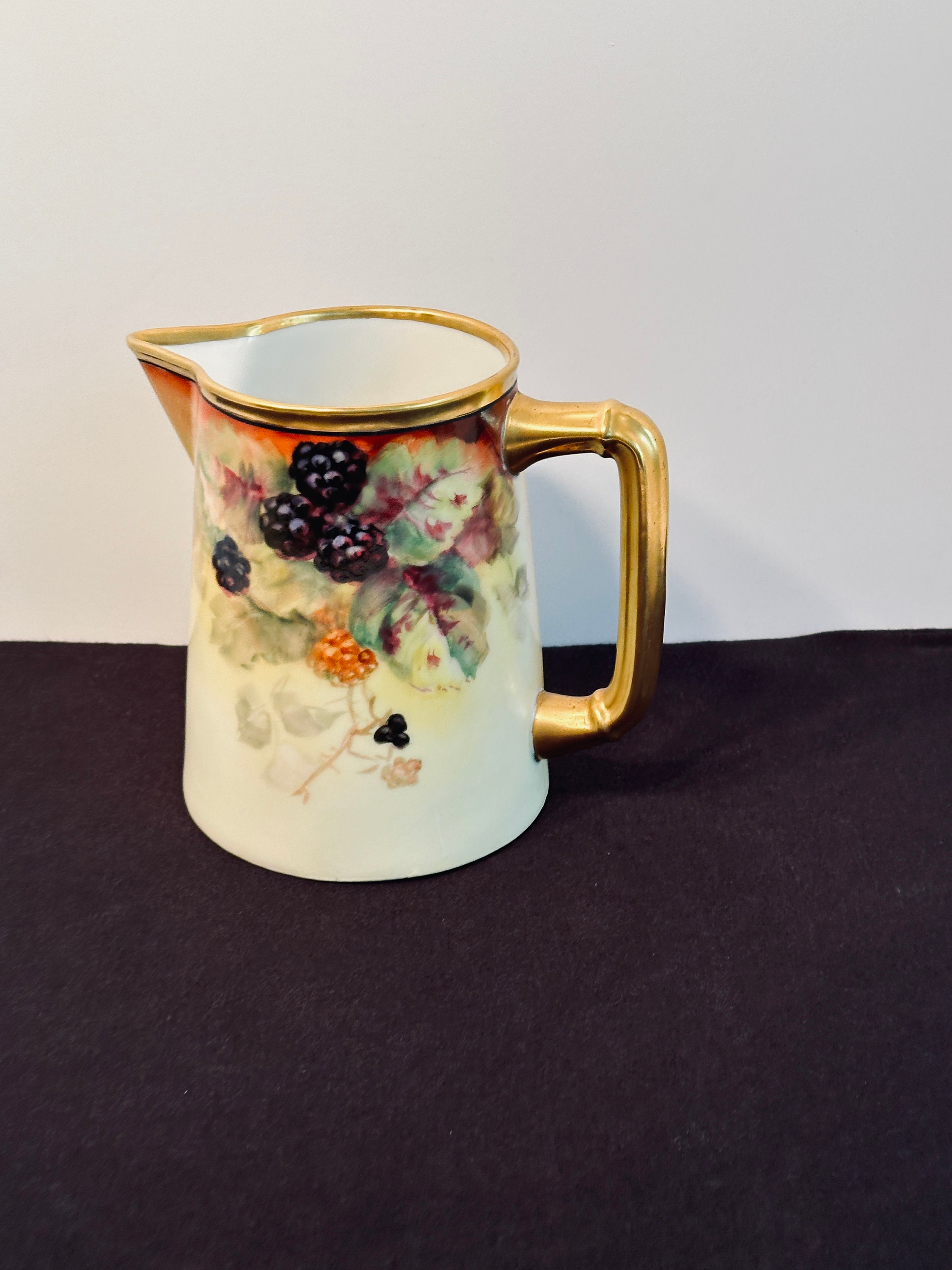 Vintage French Limoges Porcelain Farmhouse Pitcher Blackberries Jug ...