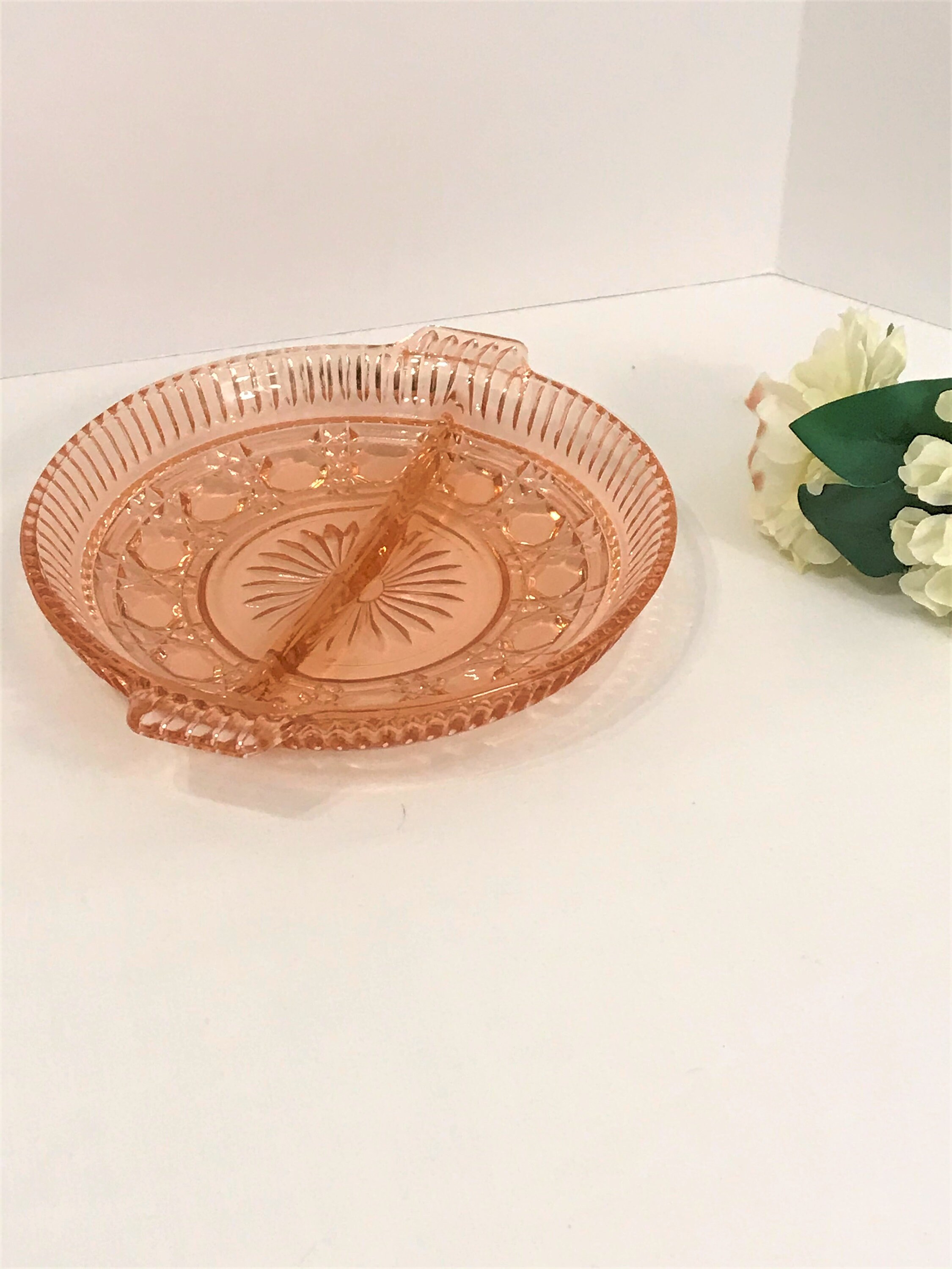 Indiana Pink Glass Dish, Two Sided Depression Glass Platter, Divided ...