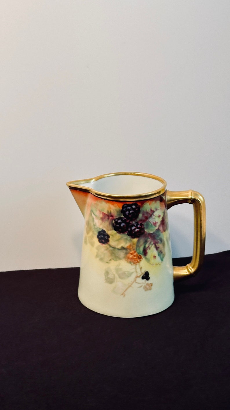 Vintage French Limoges Porcelain Farmhouse Pitcher Blackberries Jug ...