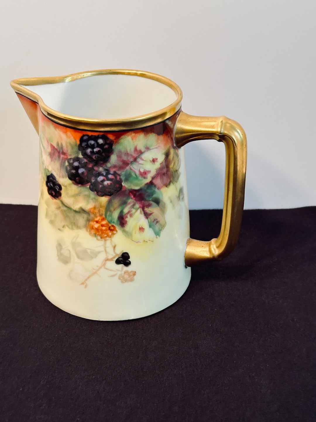 Vintage French Limoges Porcelain Farmhouse Pitcher Blackberries Jug ...