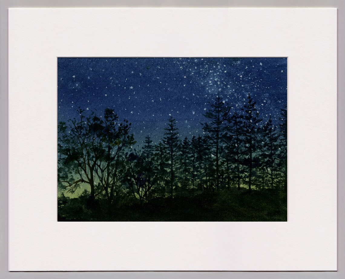 ORIGINAL WATERCOLOR - "starlight" - Starry Night Sky Painting by Linda ...