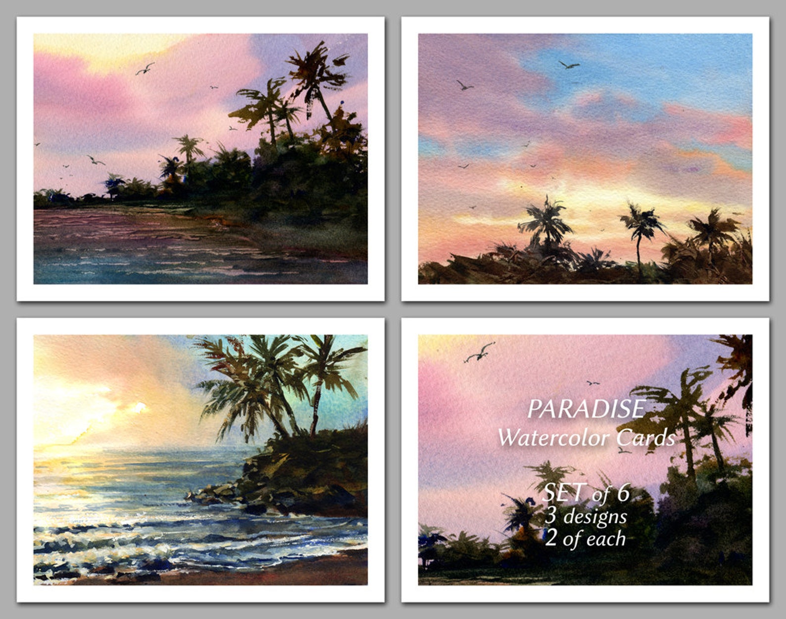 Paradise- Set of 6 NOTE CARDS - Watercolor Paintings by Linda Henry ...