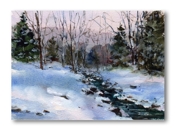 A Winter Wonderland WATERCOLOR PRINT Painting by Linda | Etsy