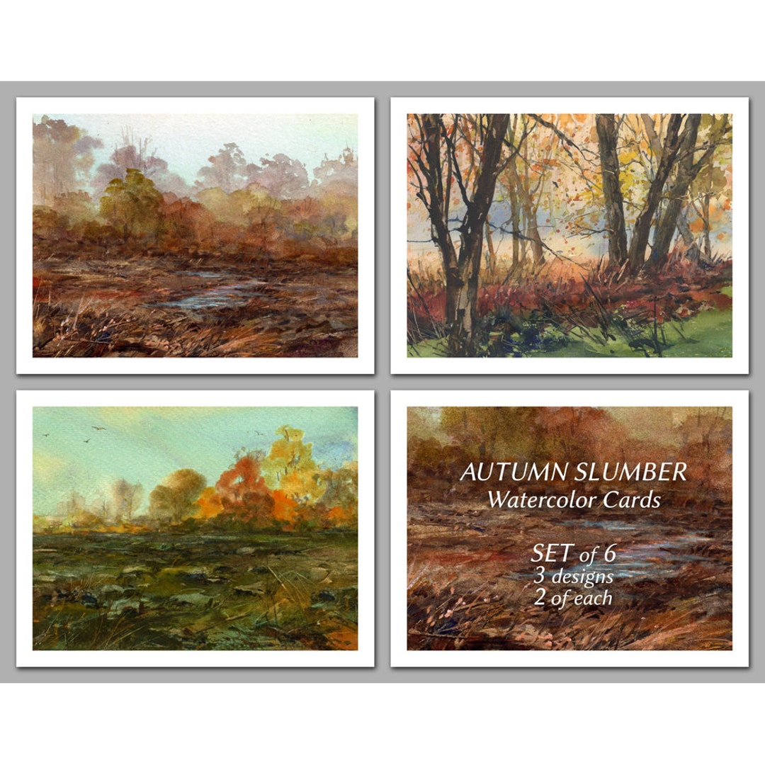 Autumn Slumber - Set of 6 NOTE CARDS - Watercolor Paintings by Linda ...