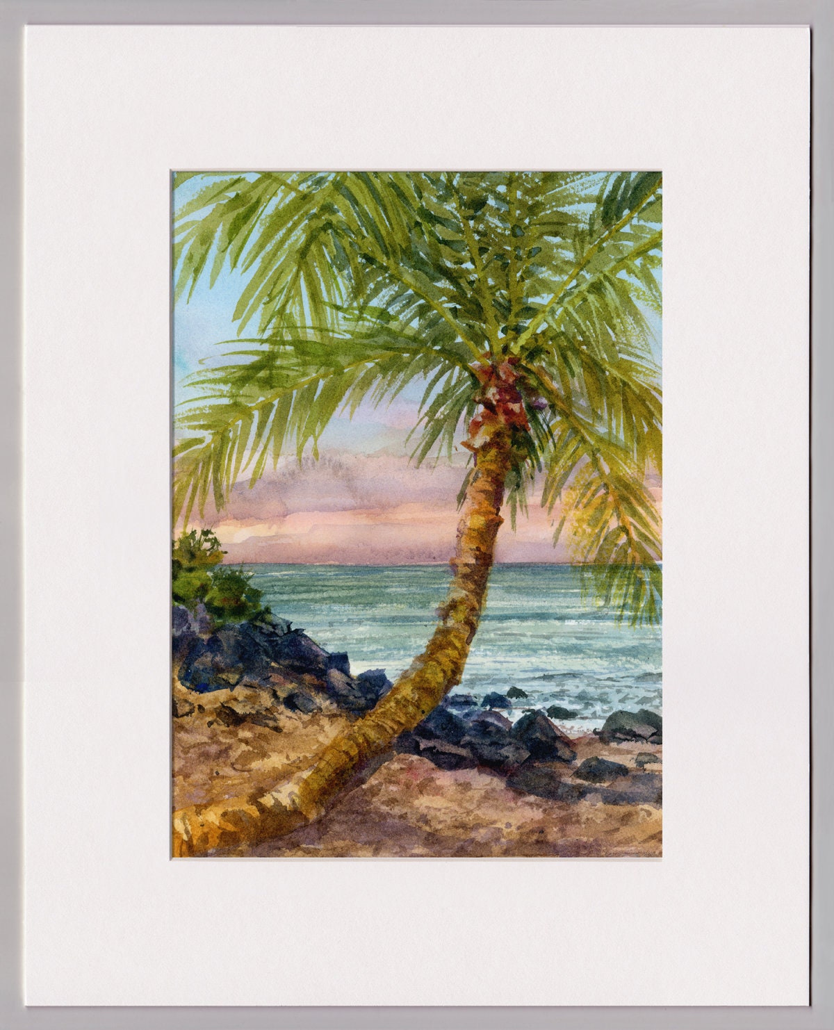 Tropical Seascape - Palm Tree Painting - PRINT or CARD of a Watercolor ...