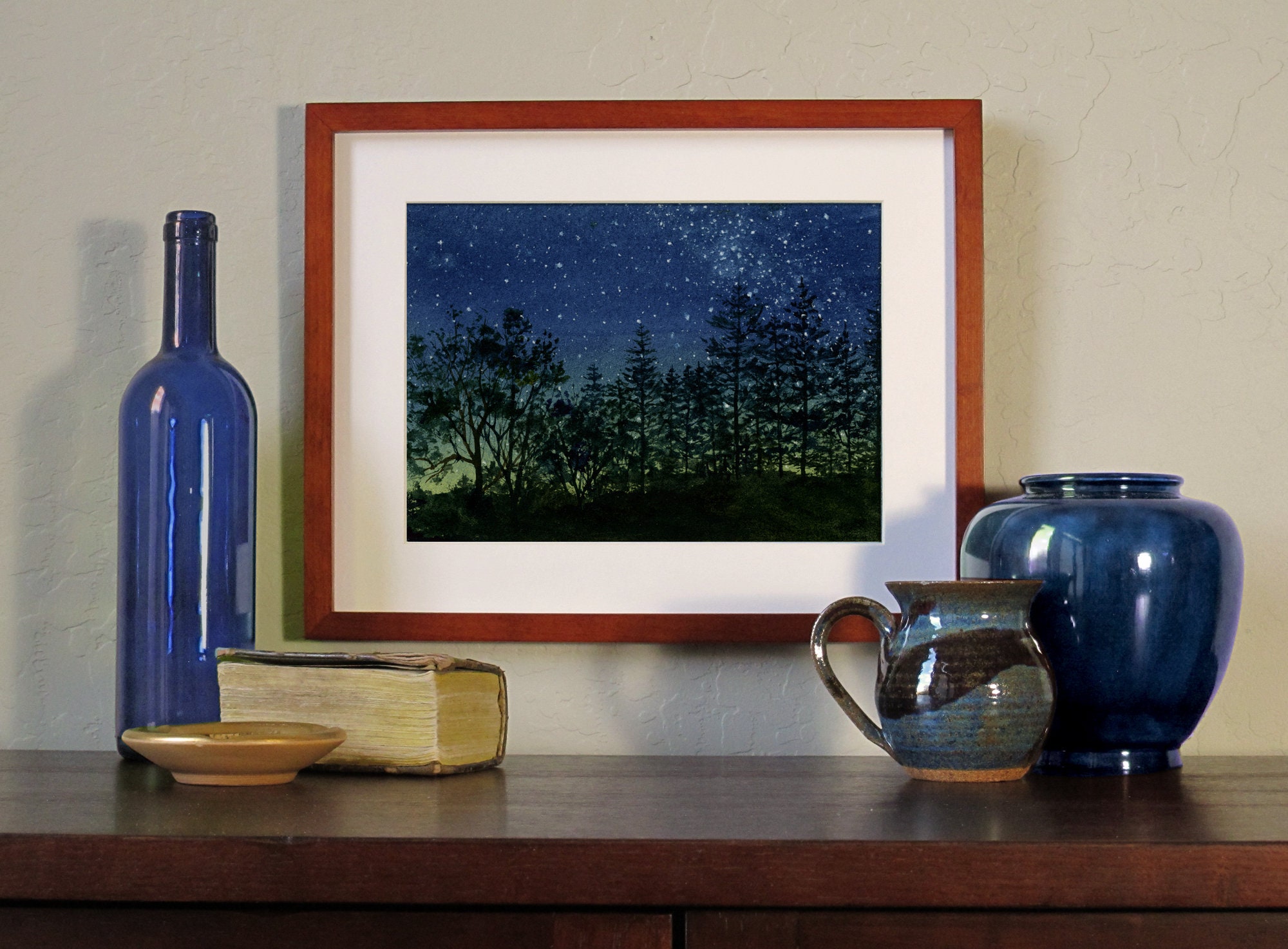 ORIGINAL WATERCOLOR - "starlight" - Starry Night Sky Painting by Linda ...
