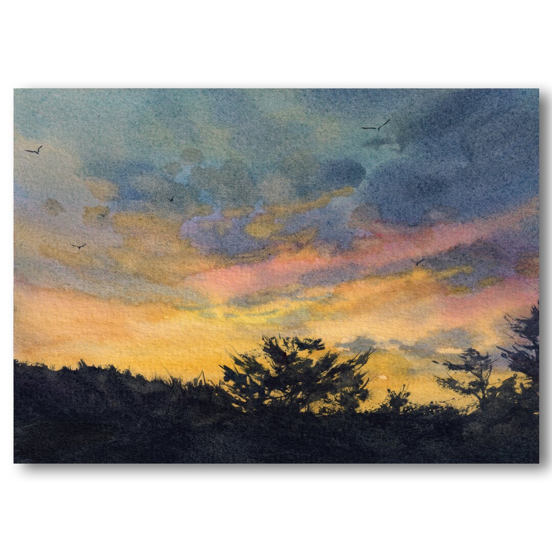 Sunset Sky - Inspirational Art PRINT or CARD of a Watercolor by Linda ...