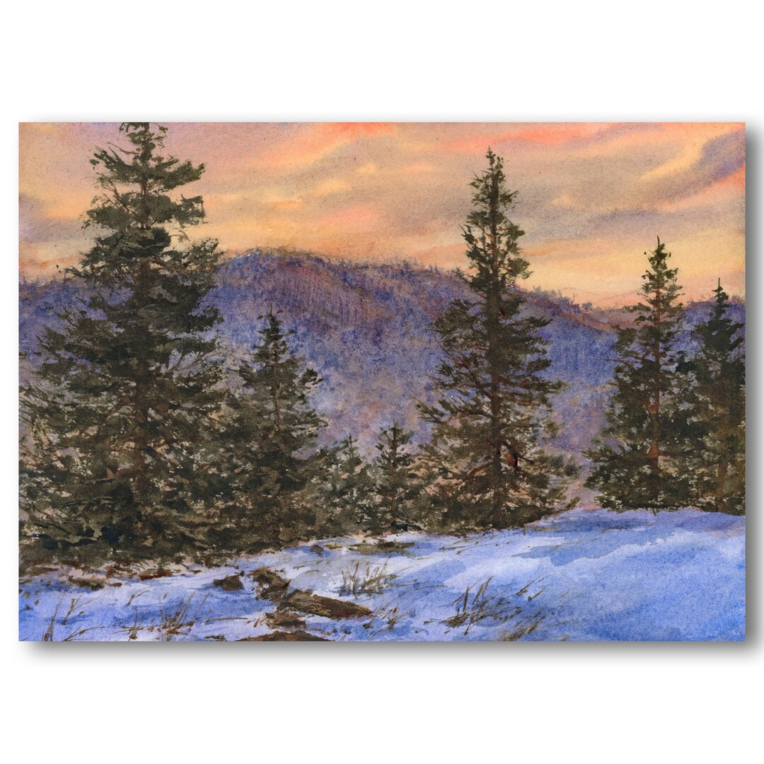 Winter Snow Scene PRINT or CARD of a Watercolor Painting by Linda Henry ...