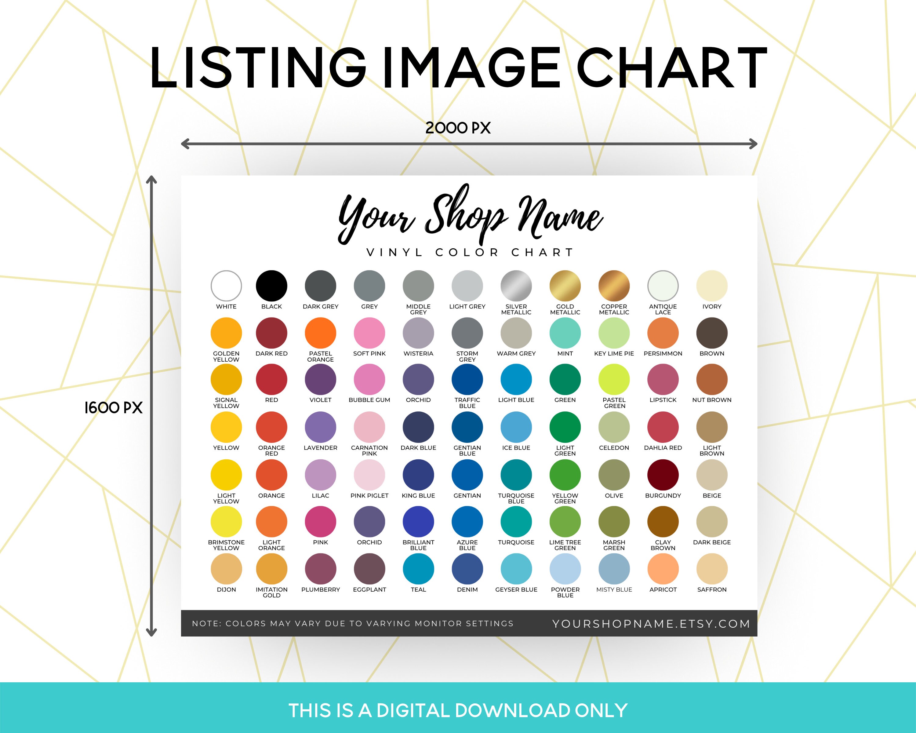 Oracal 631 Custom Editable Color Chart Template for Vinyl Decal Small ...
