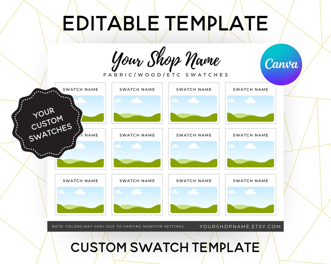 Custom Editable Color Chart Template for Fabric, Wood Finishes, Small ...