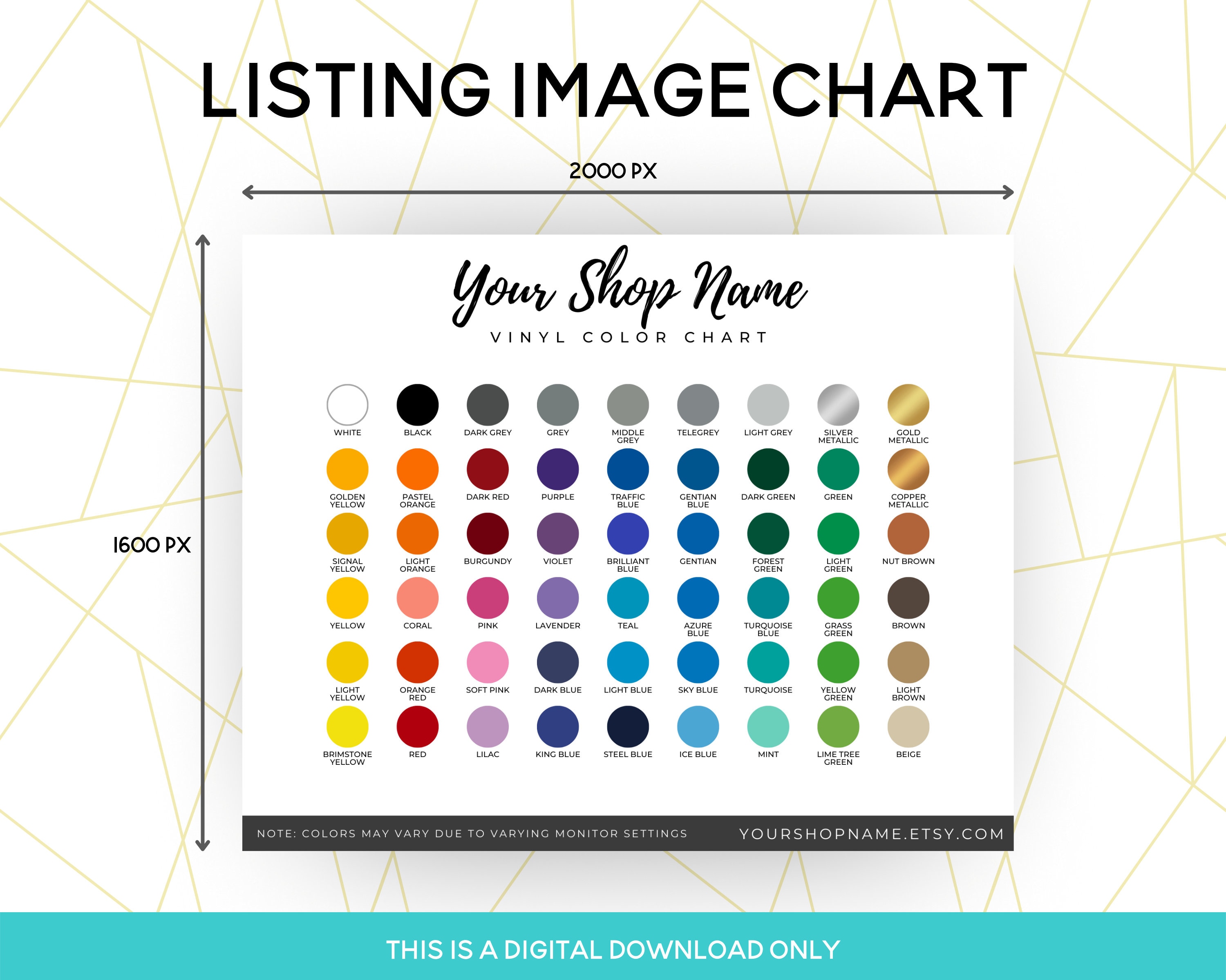 Oracal 651 Custom Editable Color Chart Template for Vinyl Decal Small ...