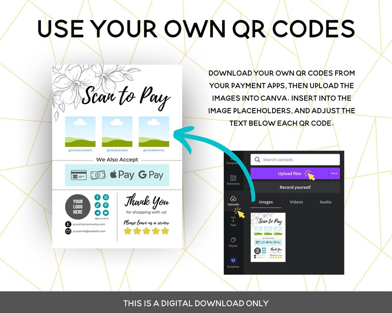 Scan to Pay QR Code Sign Template Printable for Paypal, Venmo, Cashapp ...