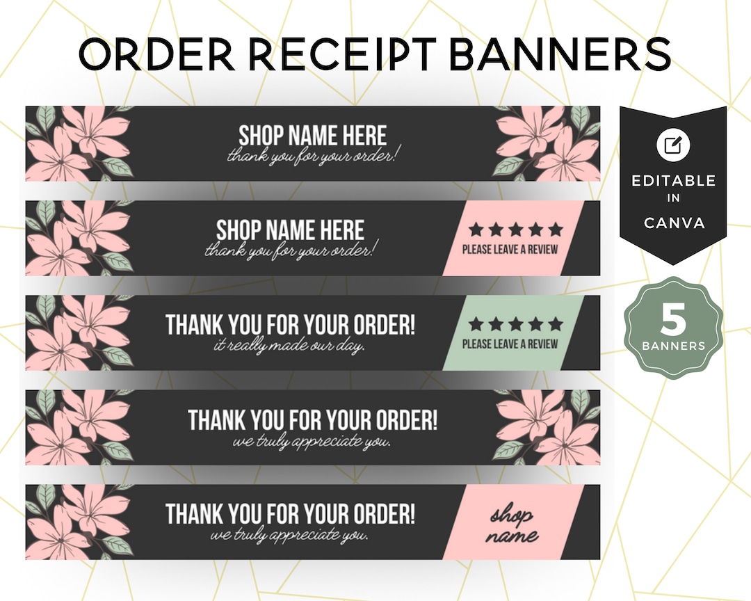Canva Etsy Shop Order Receipt Banner Kit, Editable Template, Small ...