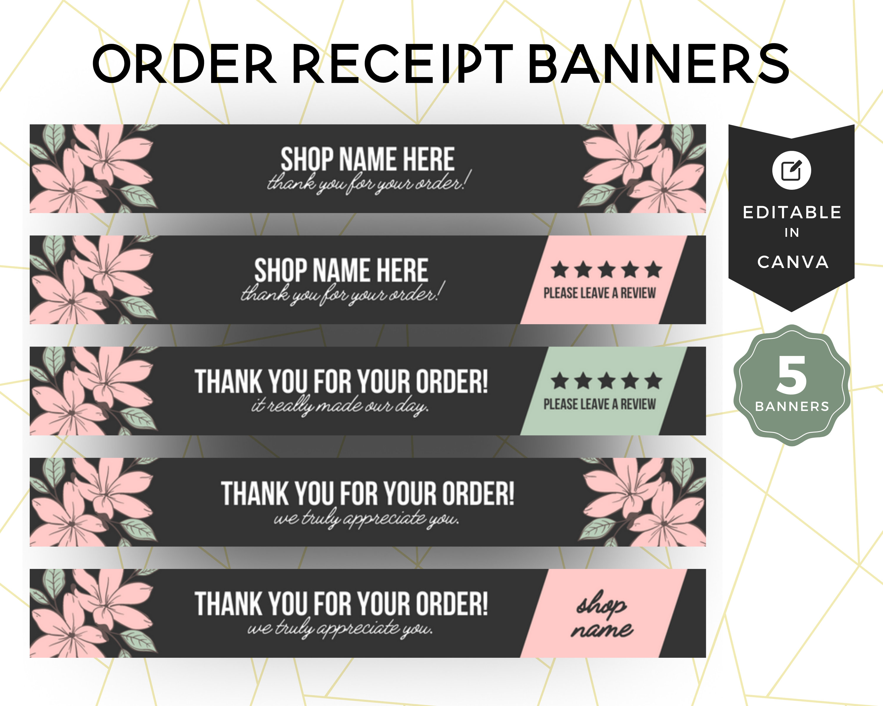 Canva Etsy Shop Order Receipt Banner Kit, Editable Template, Small ...