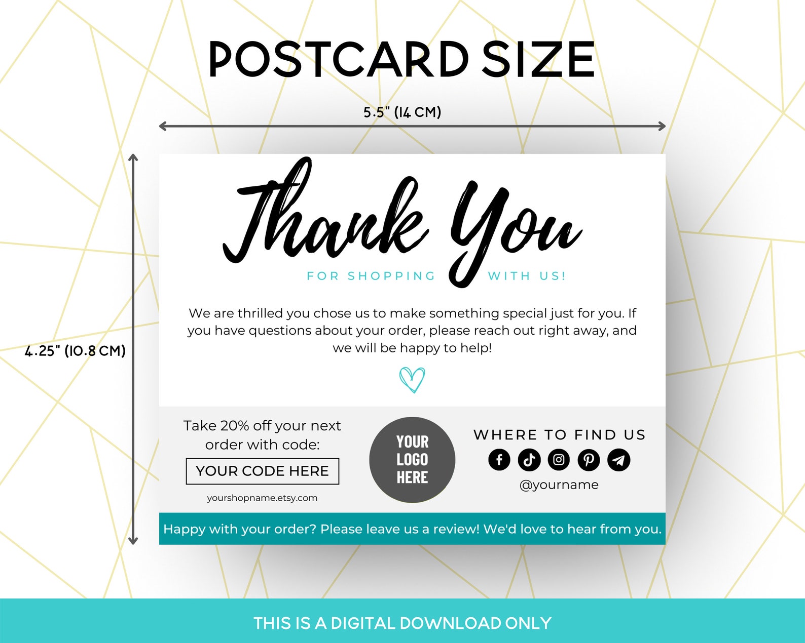 Editable in Canva Thank You Card Template for Printable Package Insert ...