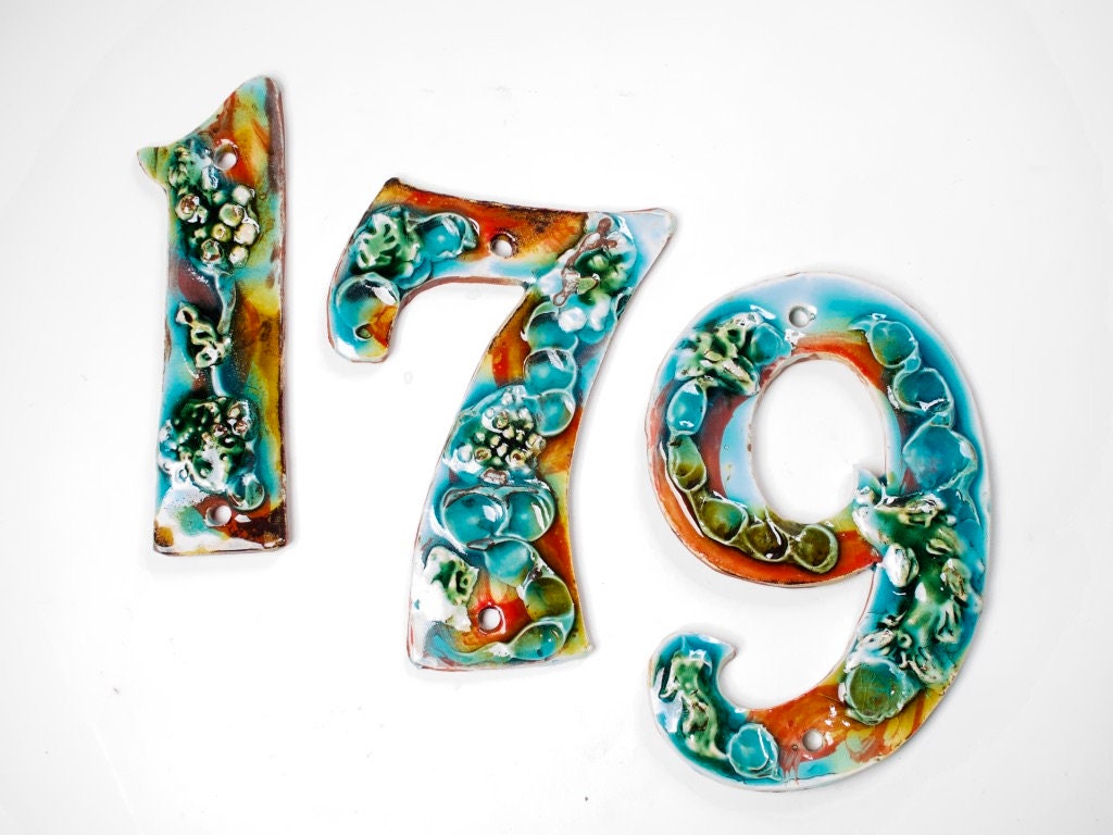 Ceramic Handmade House Number '4' Coral Reef | Etsy