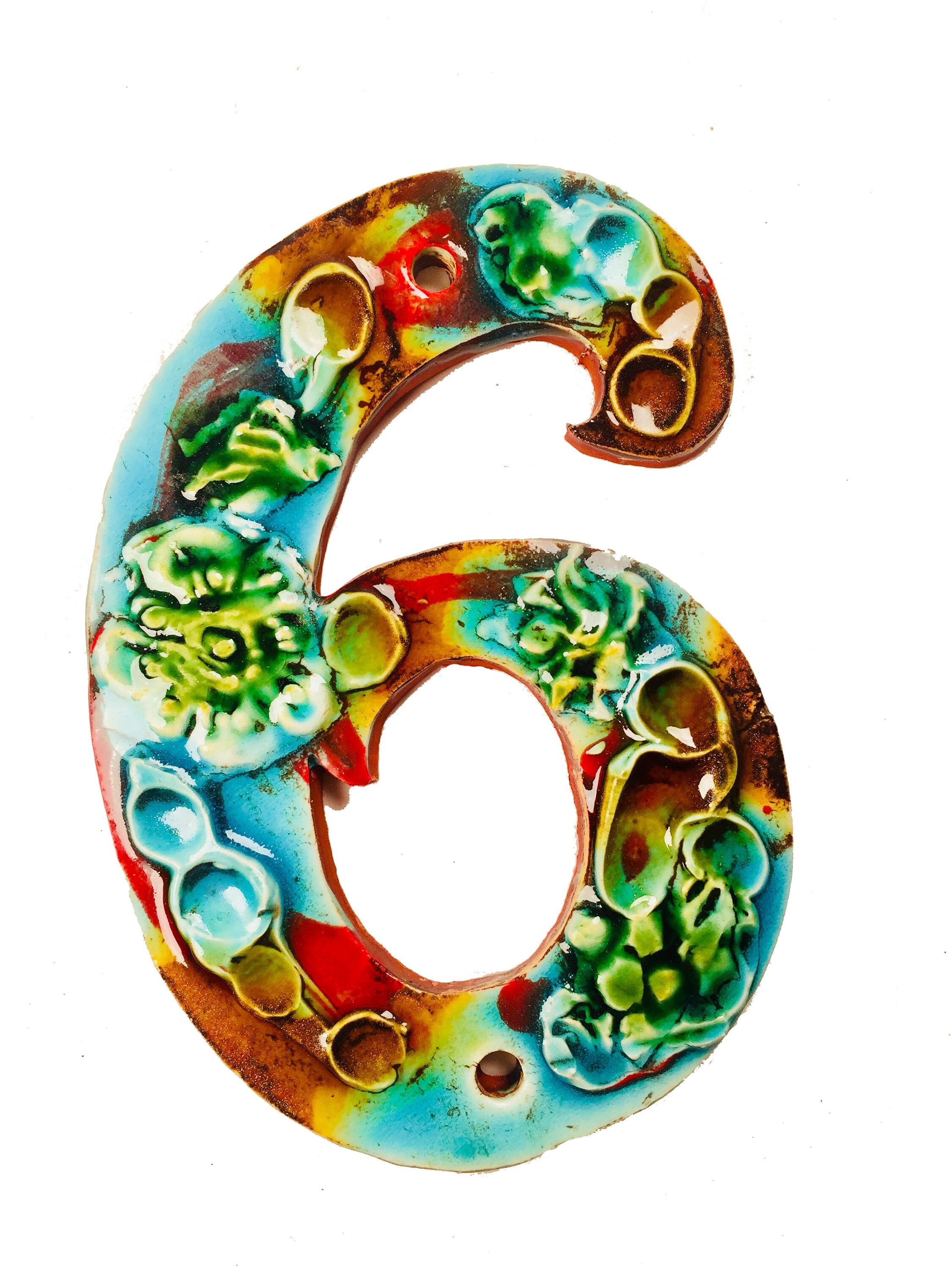 Ceramic Handmade House Number '6' Coral Reef | Etsy