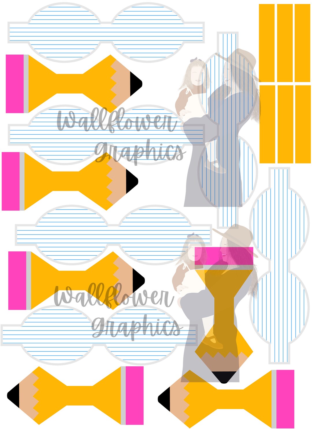 8x11 Sheet-faux Leather Pencil Bow-yellow and Notebook Paper-for Custom ...