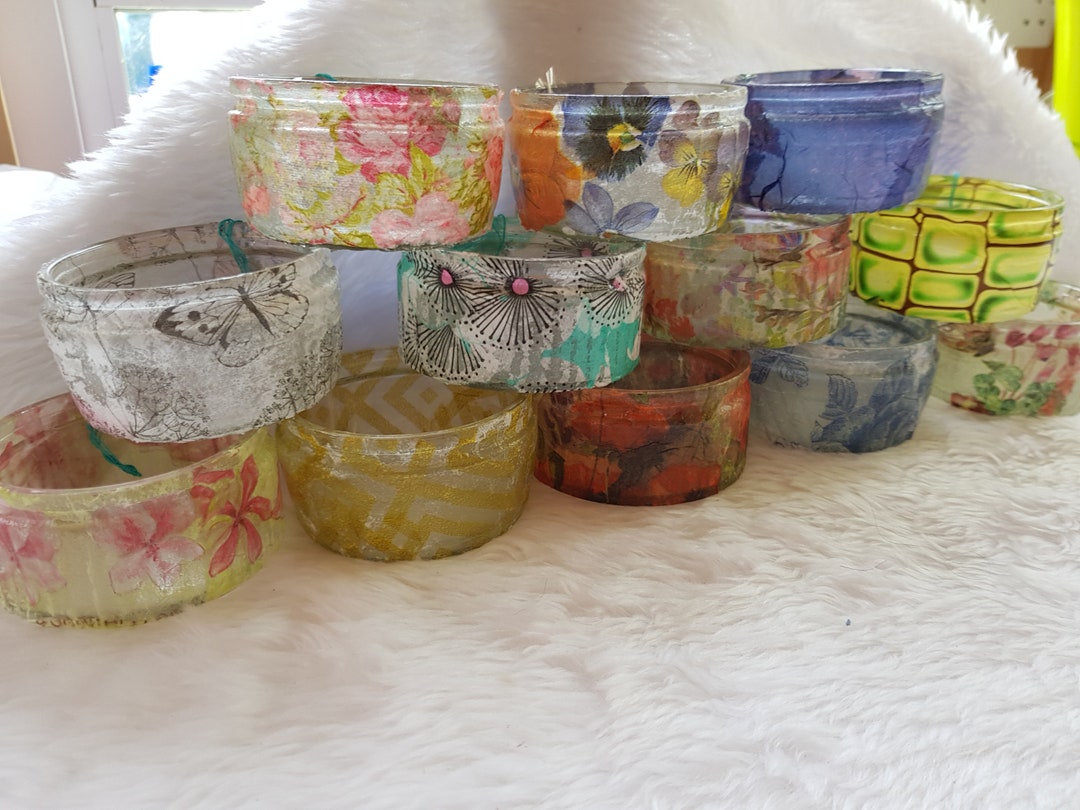 Hand Decorated Glass Tea Light Holders With Tea Light Candle Included ...