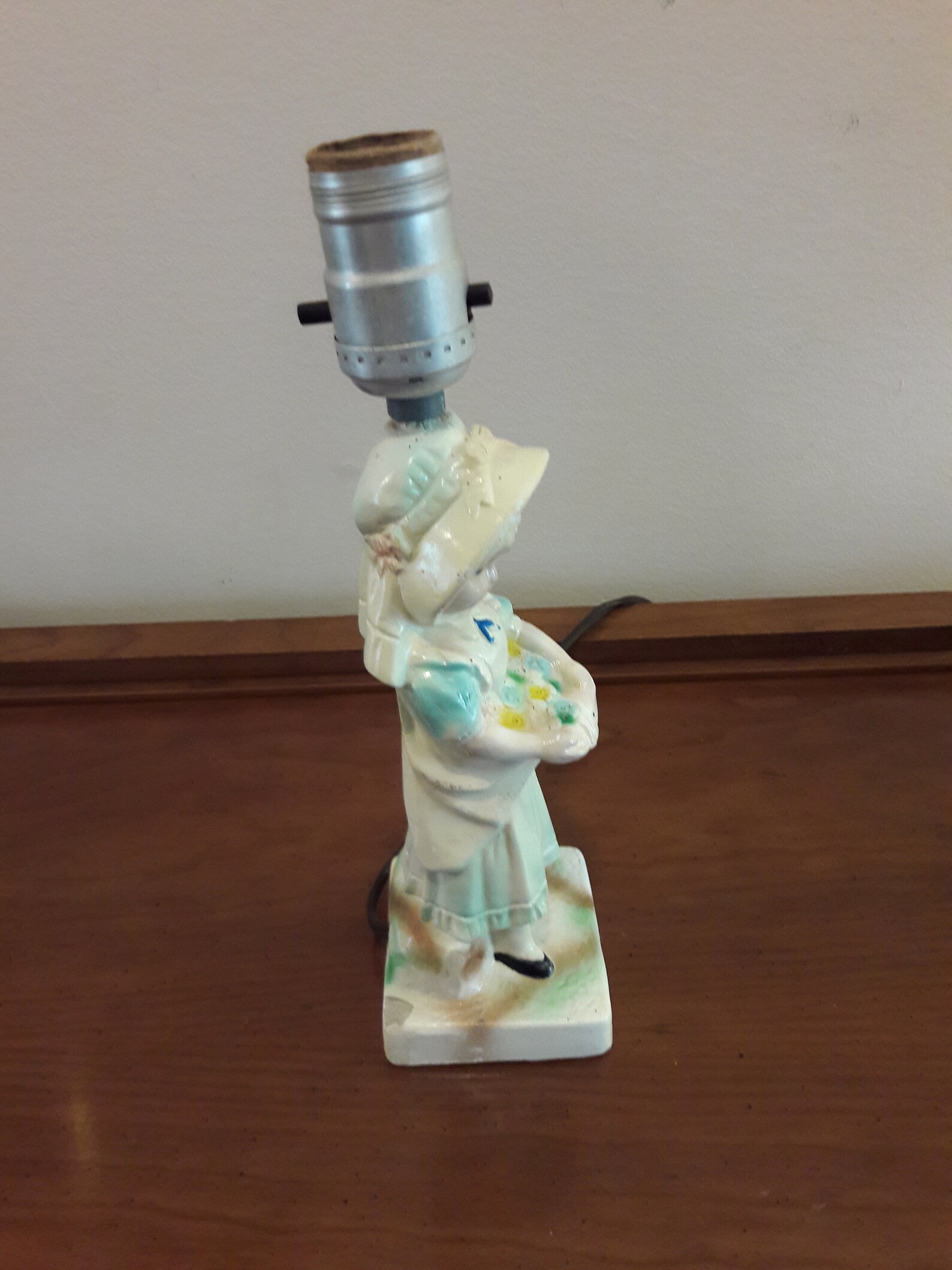 Vintage 1930's Chalkware Lamp With Girl Holding Flower Basket - Etsy