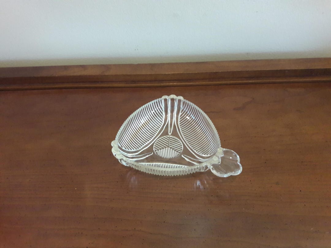 Vintage Hazel Atlas Clear Glass Triangle Relish / Nut Dish With Thumb ...