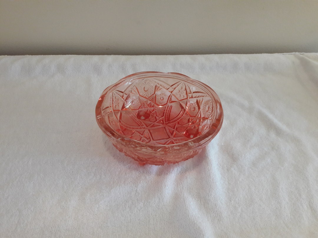 Vintage Mid Century Fentec Pattern Jeannette Glass Co. Pink Footed Bowl ...