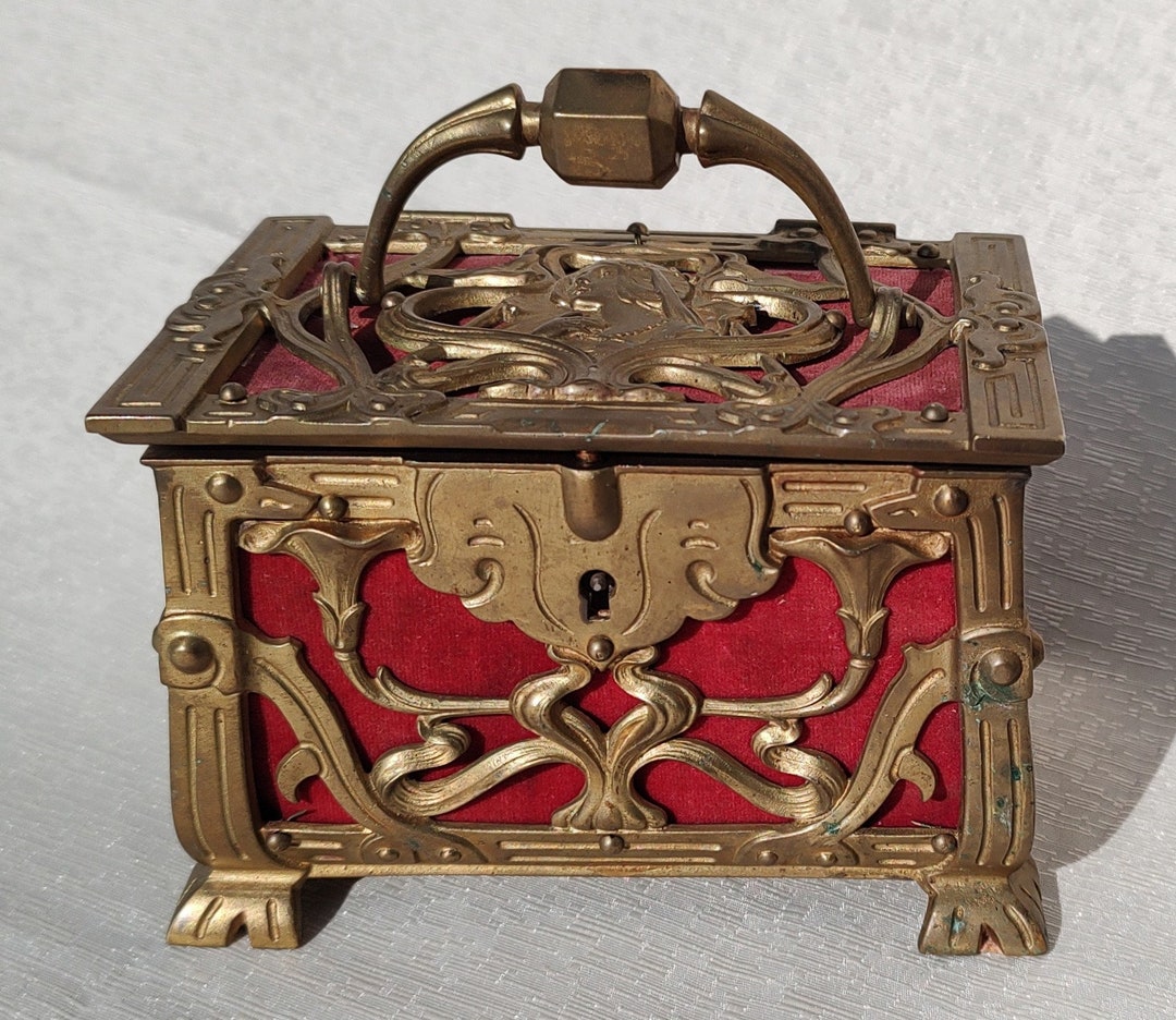 Antique French Art Nouveau Brass Mucha Lady Jewelry Box - Etsy