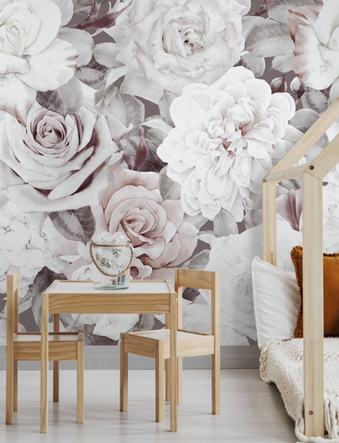 Lovely Flowers Removable Wallpaper Mural Floral Peel & Stick Fabric ...