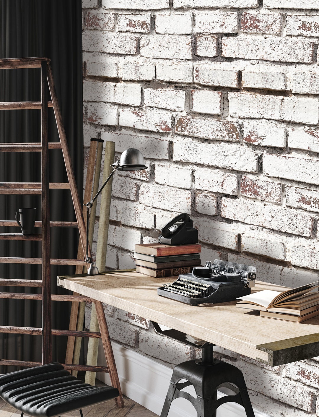 Vintage White Brick Removable Wallpaper | Peel & Stick Fabric - Etsy