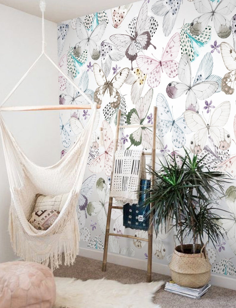 Butterfly Watercolor Wallpaper Mural Butterfly Removable - Etsy