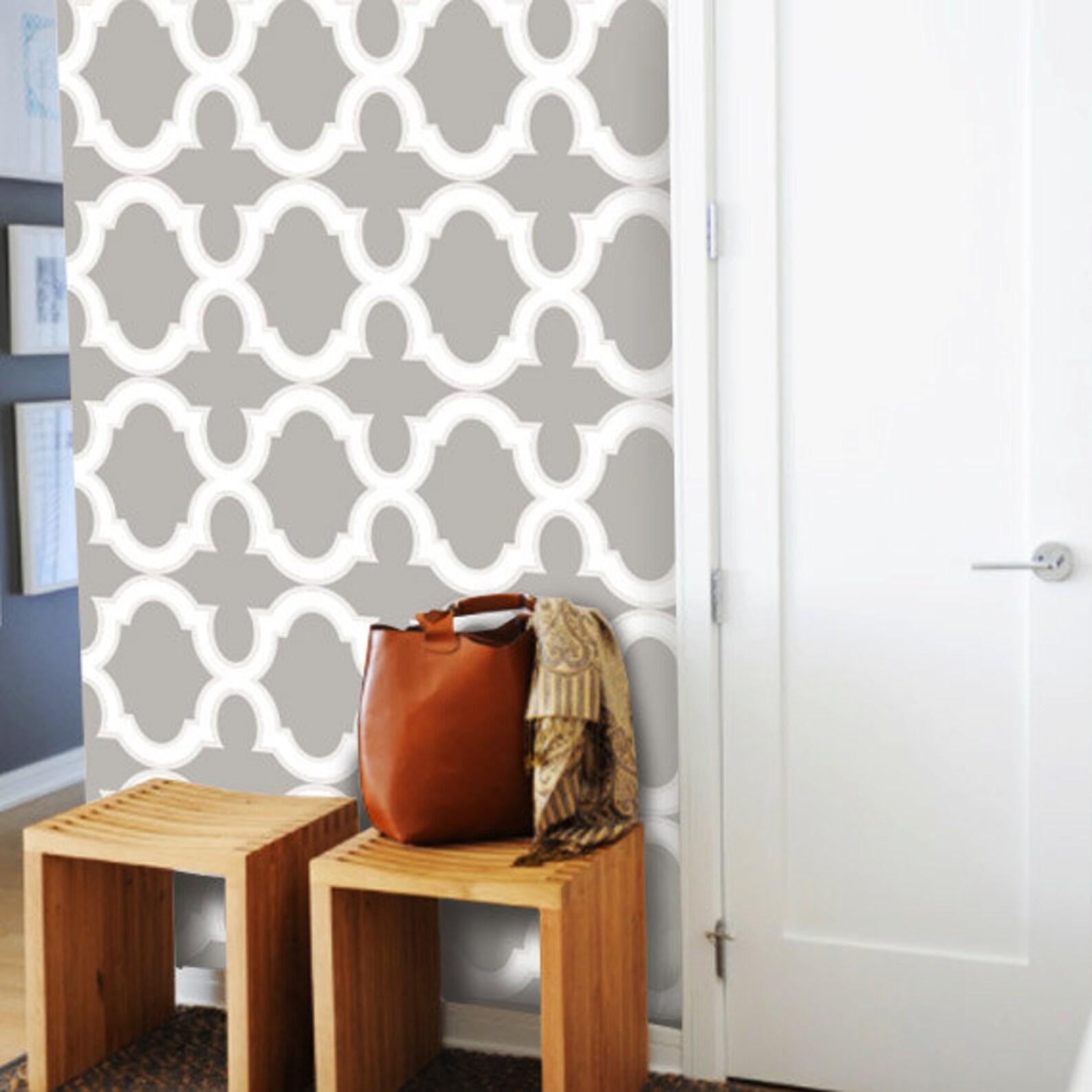 Moroccan Geometric Trellis Pattern Warm Grey and White PEEL & - Etsy