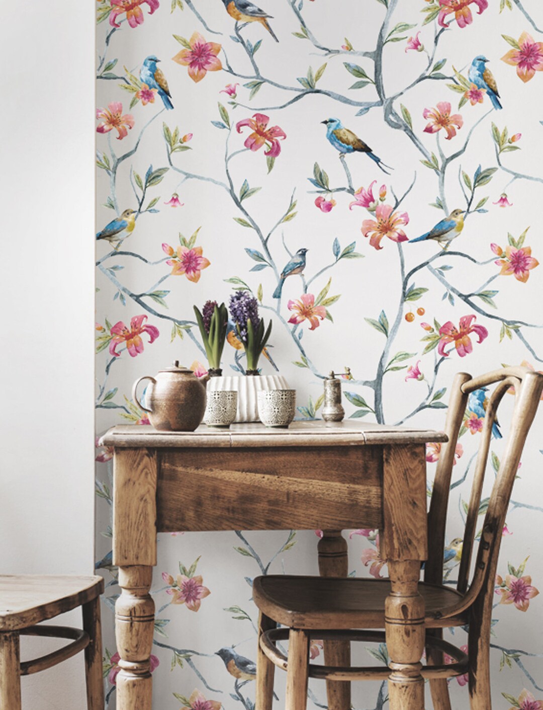 Balmy Spring Day | Birds and Flowers Removable Fabric Wallpaper ...