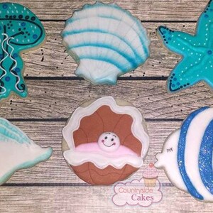 Beach, Seashell, Jellyfish, Clam, Fish Decorated Sugar Cookies 1 Dozen ...