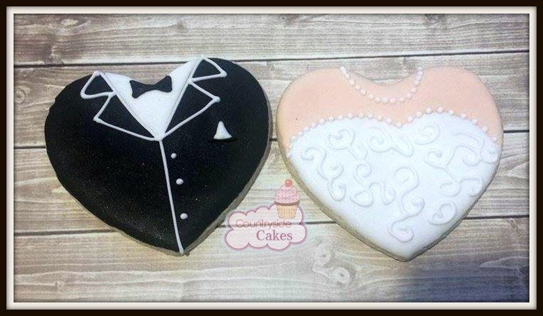 Wedding Bride and Groom Heart Decorated Sugar Cookies 3" -1 Dozen - Etsy