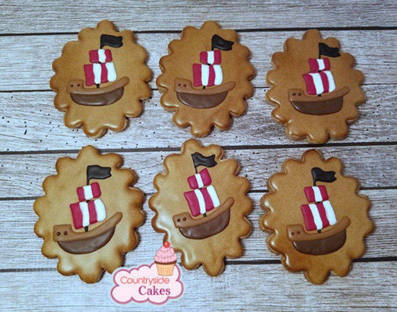 Pirate Ship Decorated Sugar Cookies 1 Dozen 4 - Etsy
