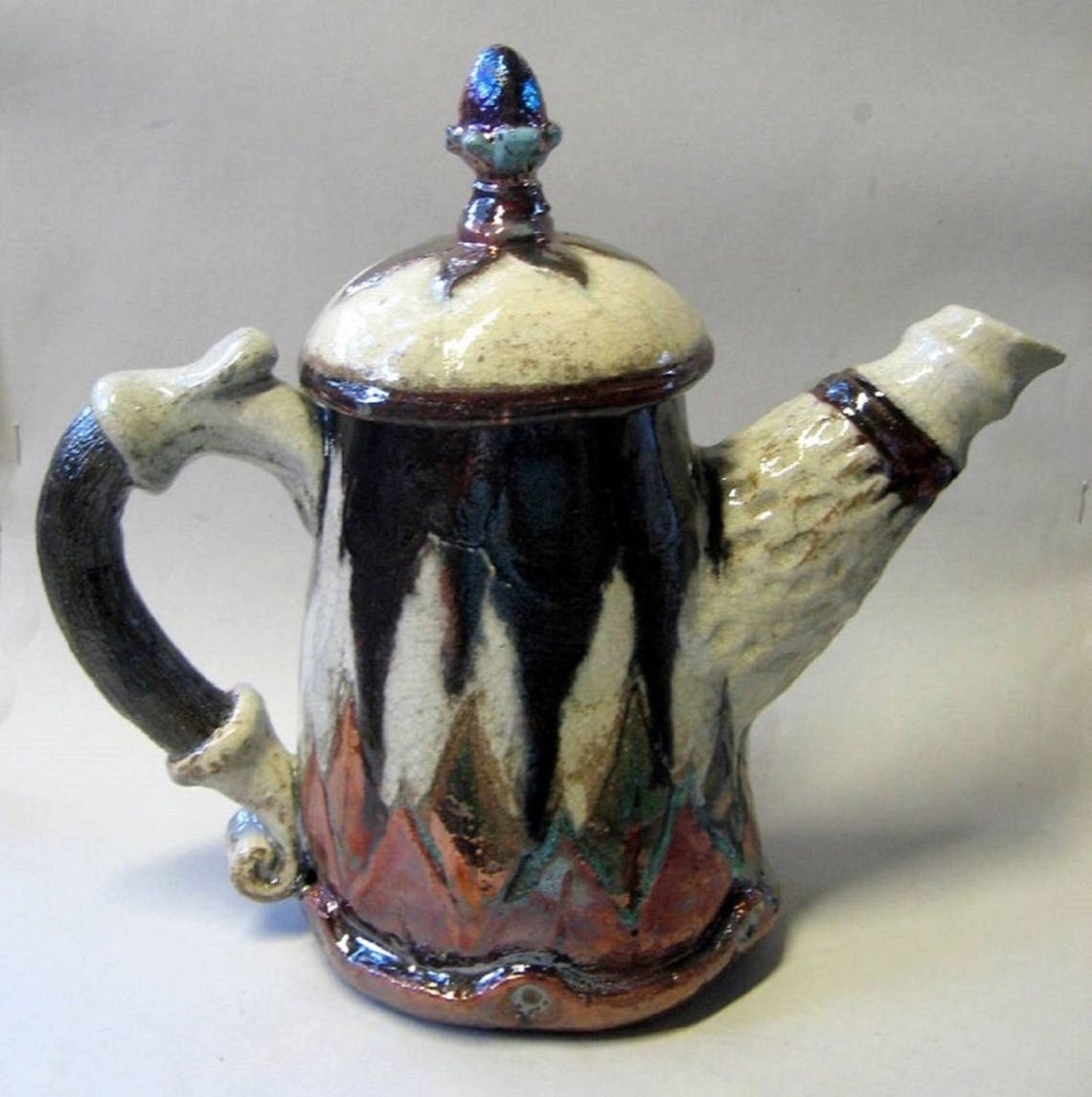 Raku Fired Teapot Handmade Studio Pottery Slab Built - Etsy