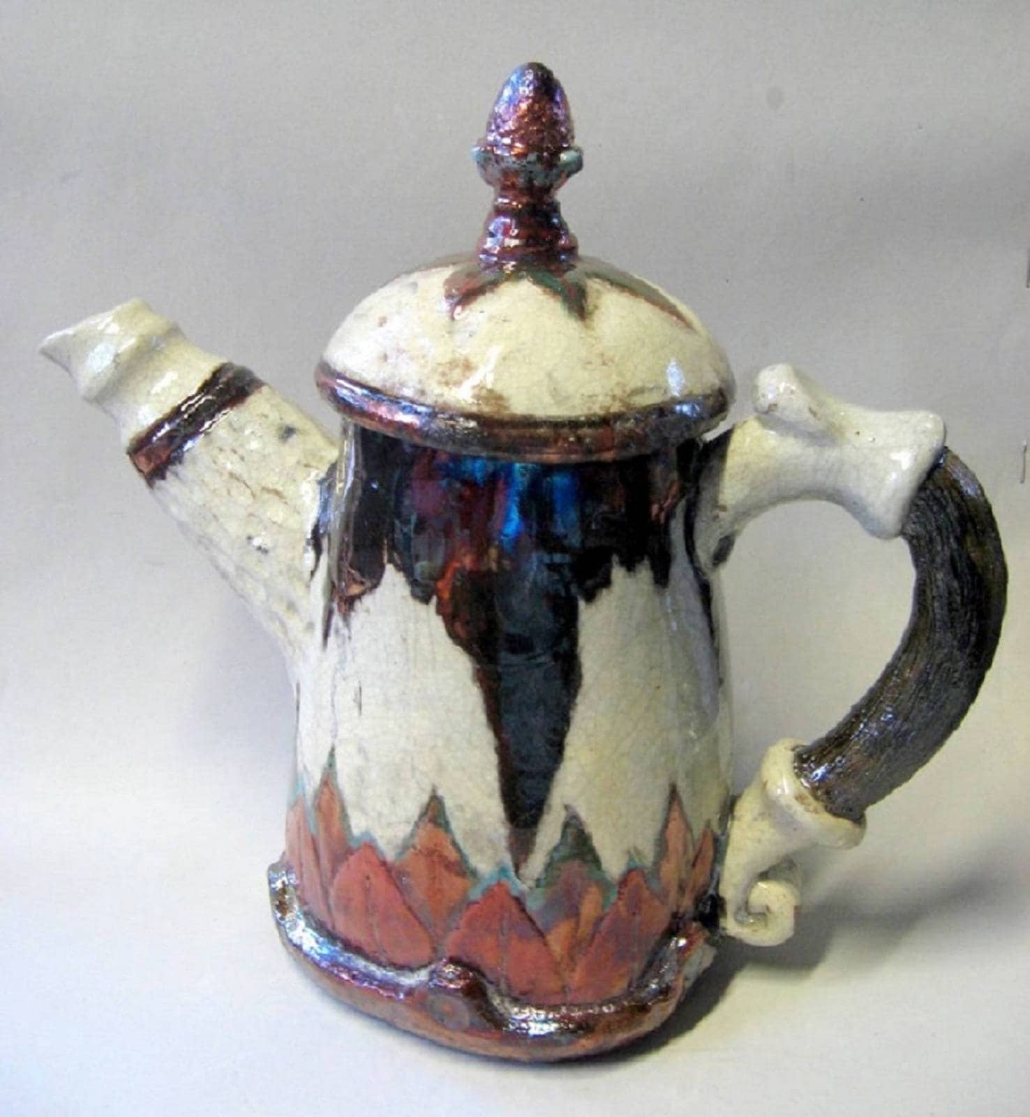 Raku Fired Teapot Handmade Studio Pottery Slab Built - Etsy