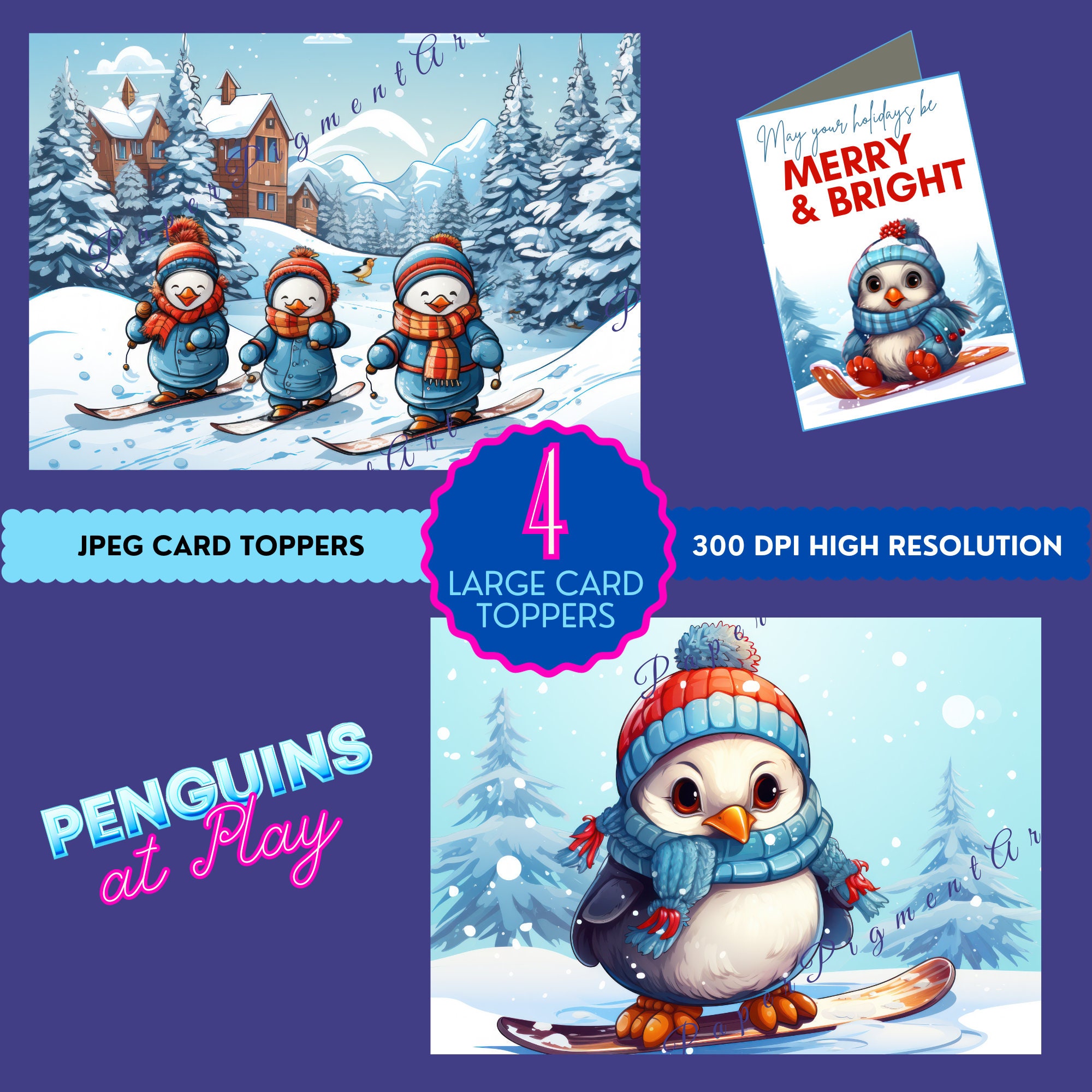 Snowboarding Penguin Clipart Seamless Pattern Ideal for Christmas Gift ...